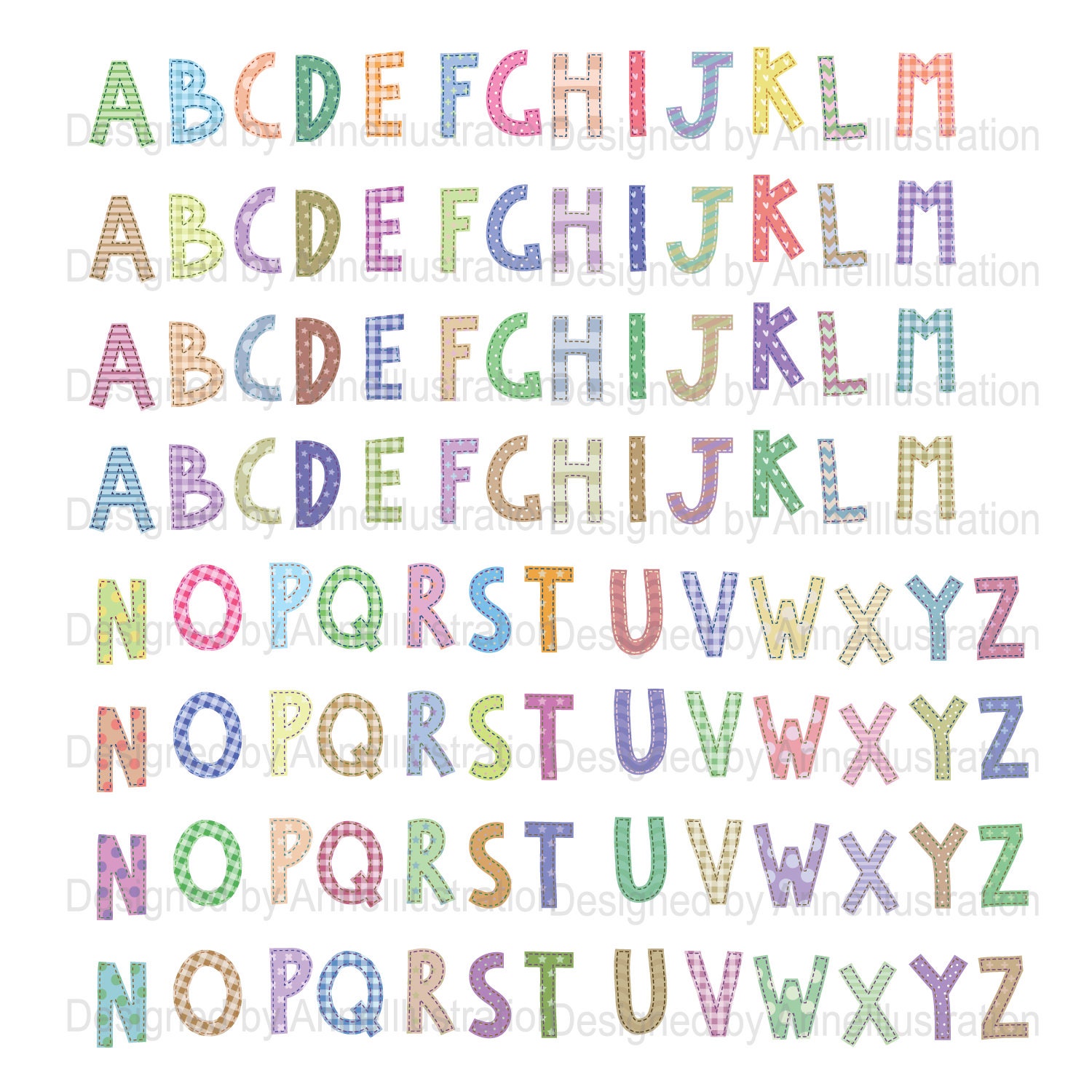 Stitches Alphabet Clipartsweing Fabricnumbers - Etsy