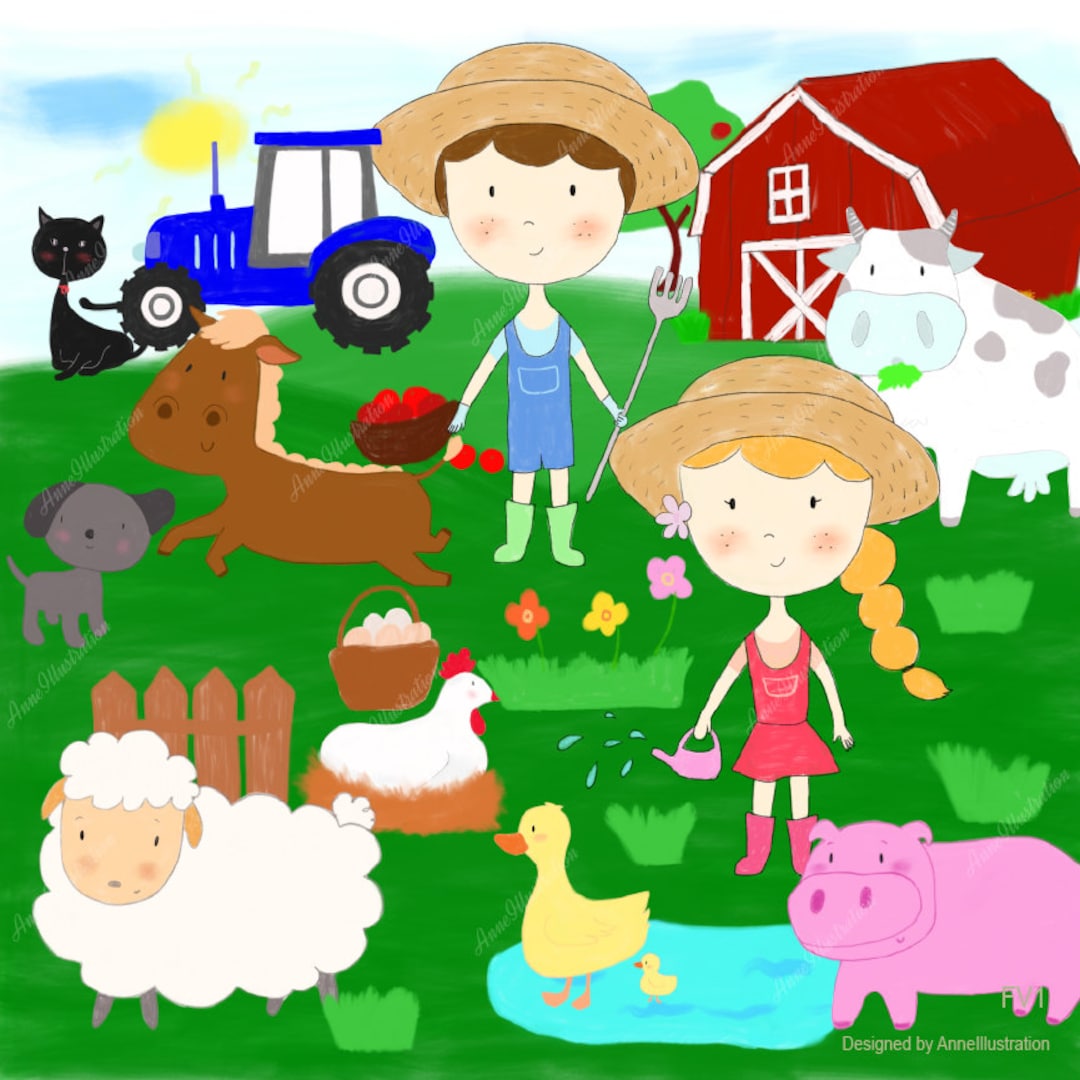 Farm Clipart,farm Animals Clipart,barn House Cow Sheep Pig Duck Dog Cat ...
