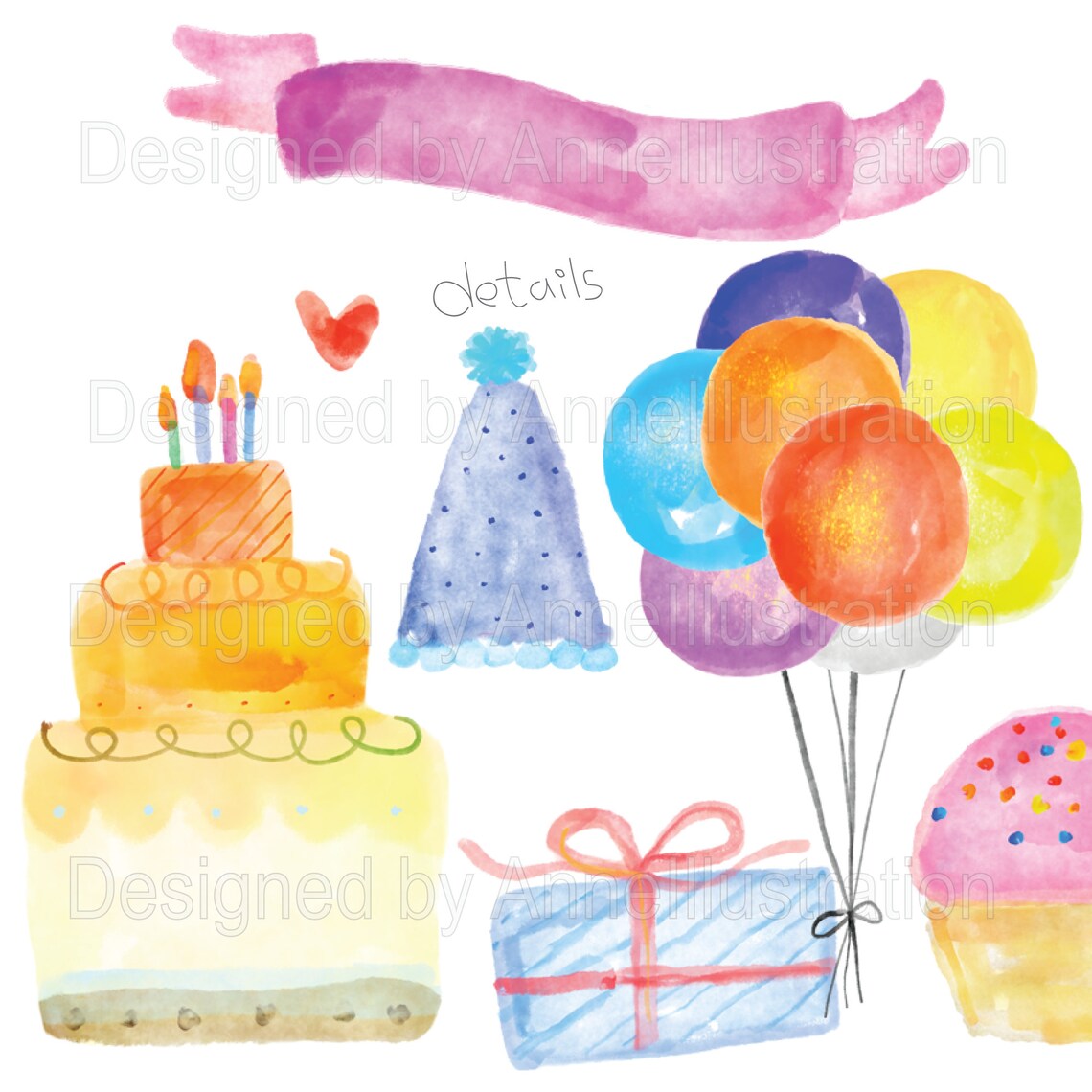 Watercolor Party Clipartbirthday Clipartparty - Etsy