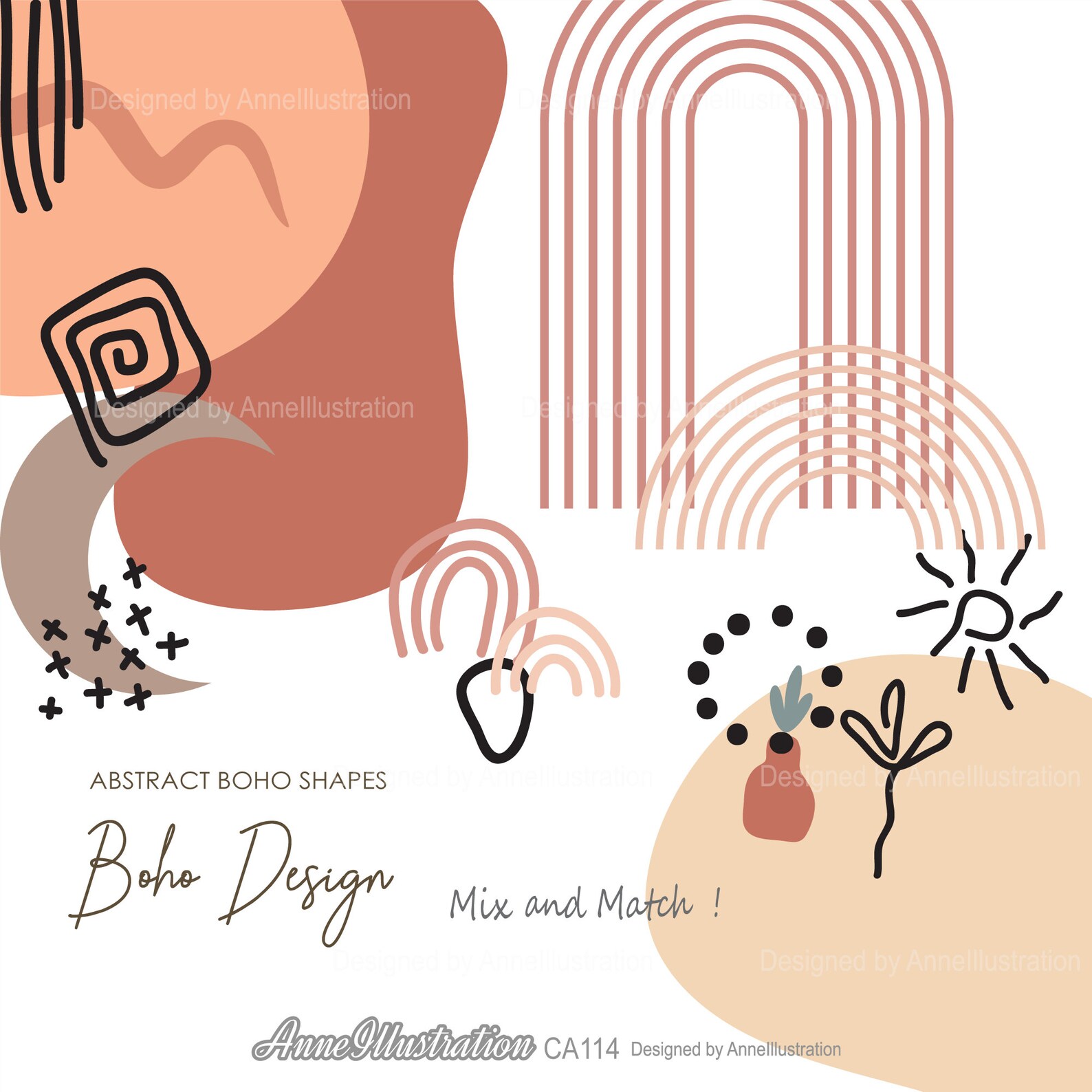 Vintage Boho Clipart,modern Boho Collage,abstract Boho,watercolor ...