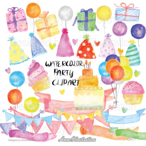 Watercolor Party Hats Clipart Birthday Clipart Watercolor - Etsy