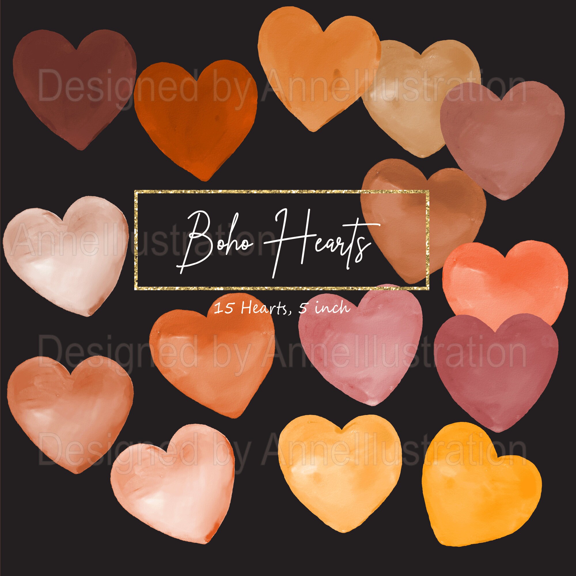 Boho Heart Clipartlove Clipartwatercolor - Etsy UK