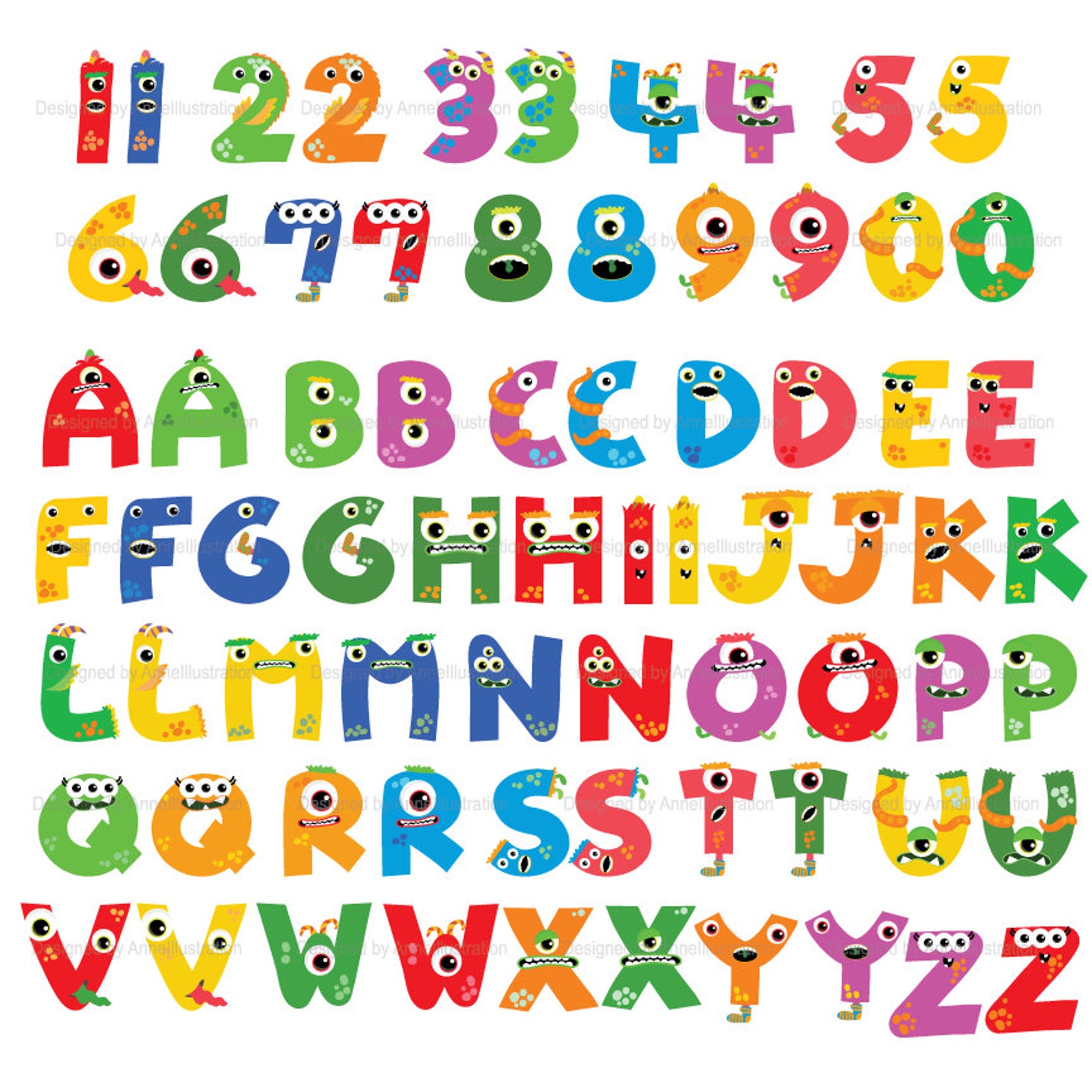 Monster Alphabet Clipart,monster Numbers Clipart,monster Letters ...