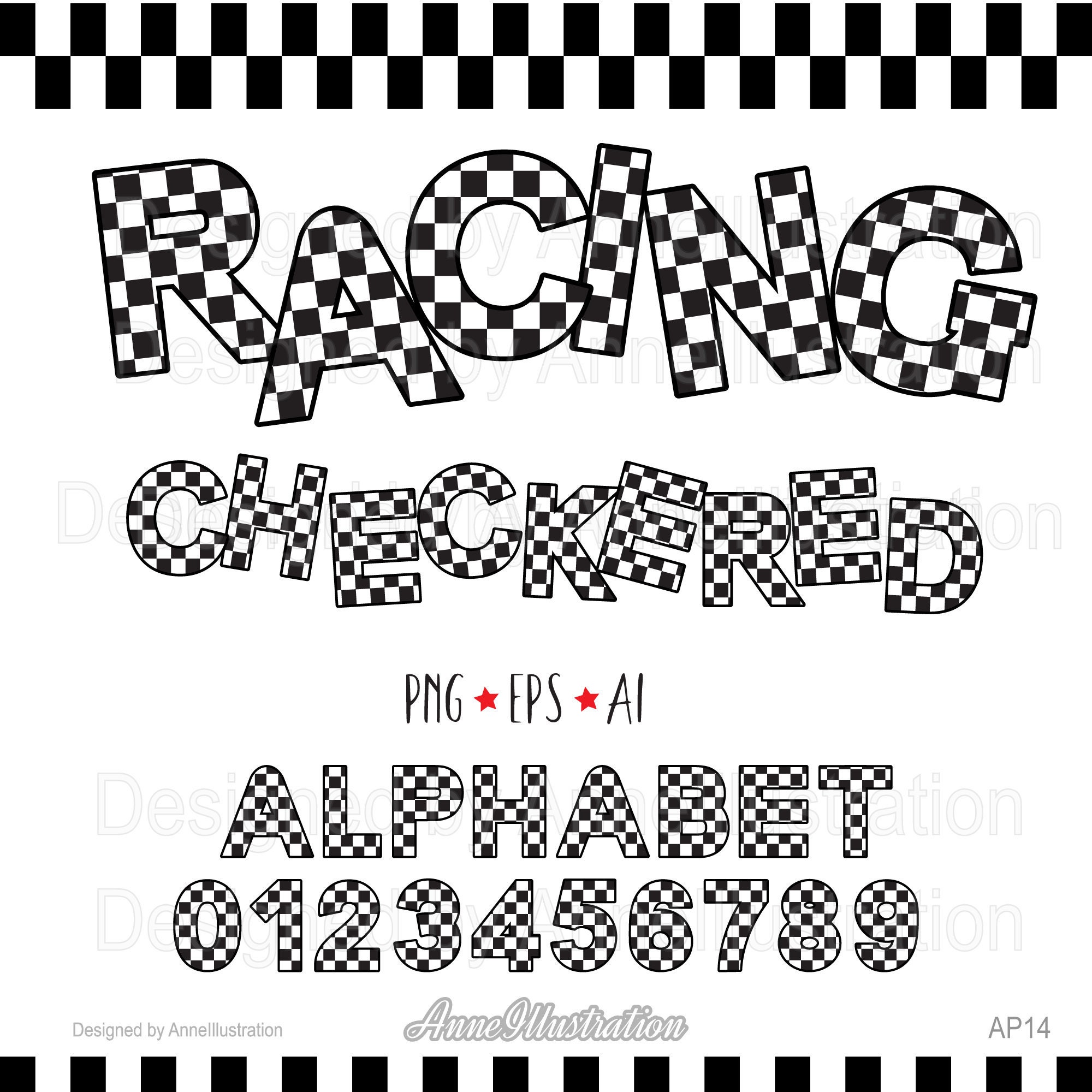 Racing Checkered Alphabetroad Numbers Letters Clipartcar - Etsy