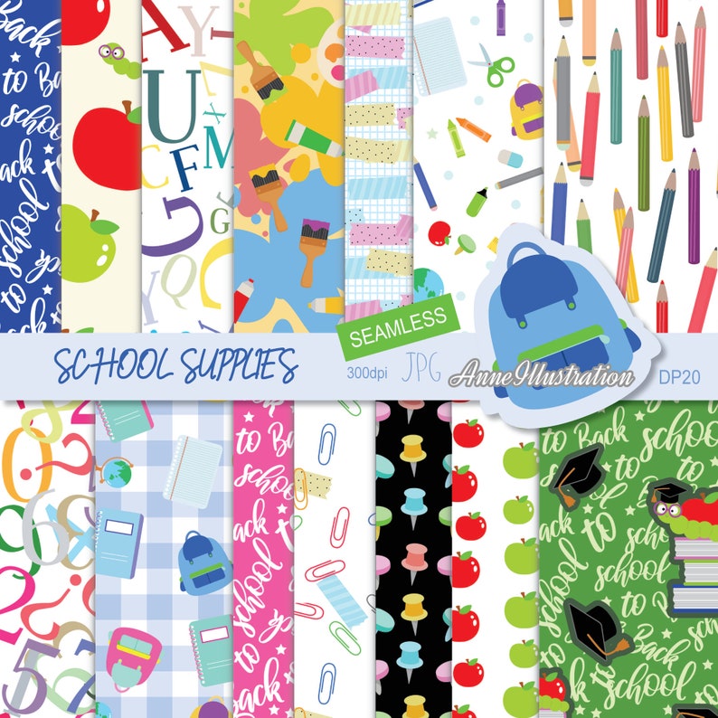 School Supplies Digital Papers(seamless),back to School,school Rules ...
