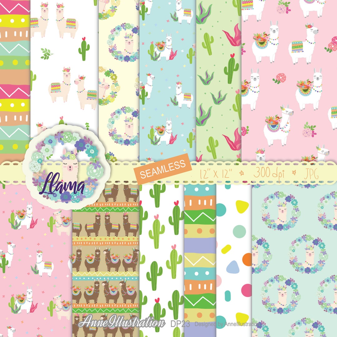 Llama Digital Papers(seamless),alpaca,cactus,peruvian,animals,boho ...