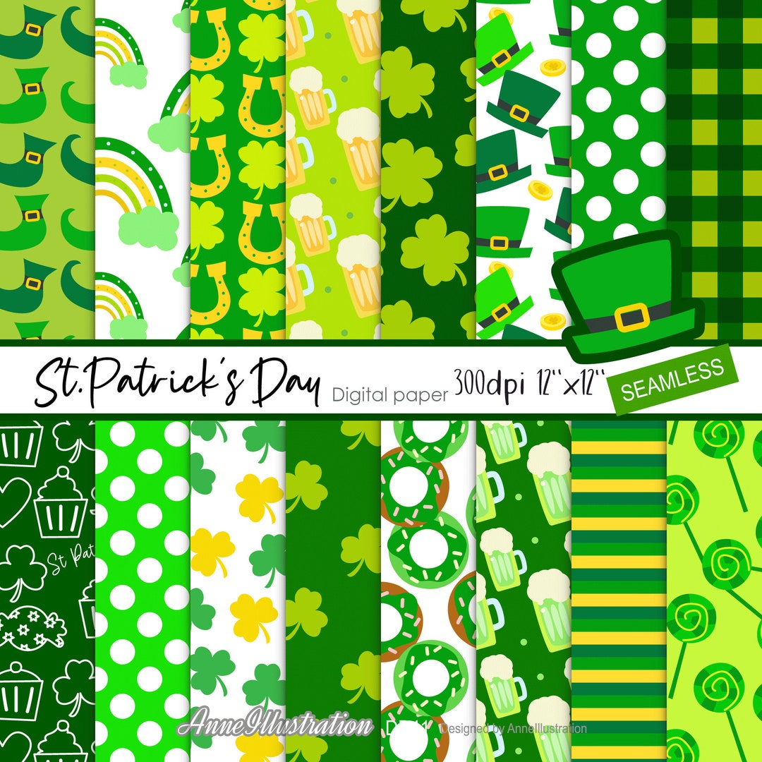 St Patricks Day Digital Papers(seamless),clovers,cute Shamrock,saint ...