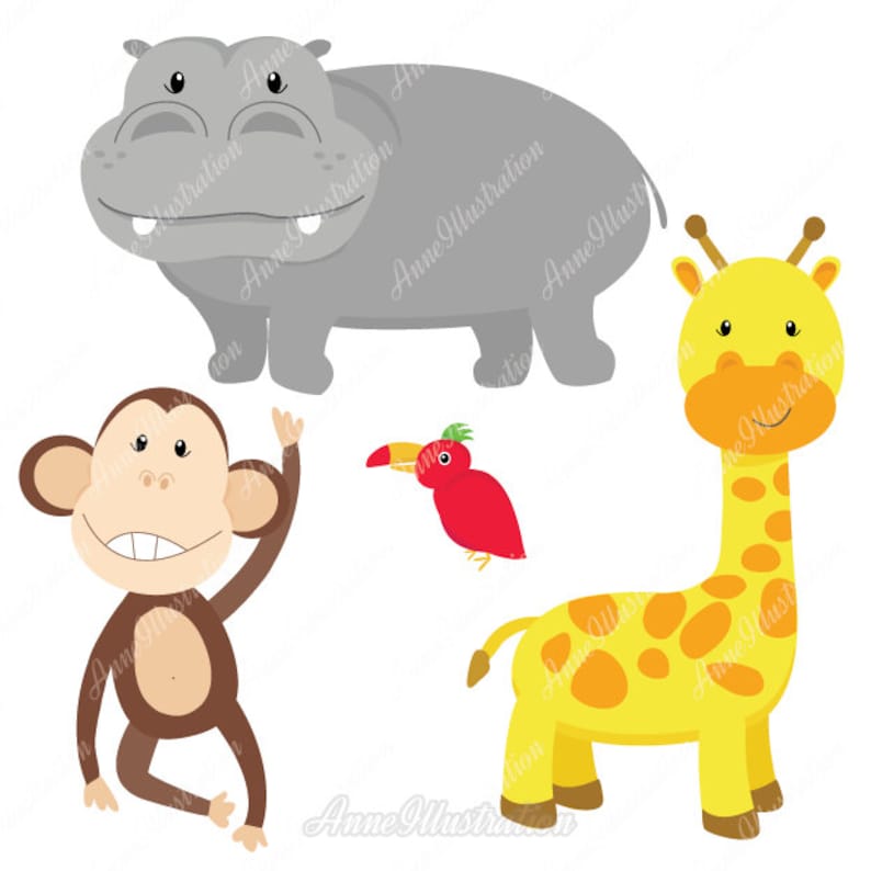 Safari Clipart,tiger,monkey,elephant,giraffe,zebra,lion,zoo,digital ...