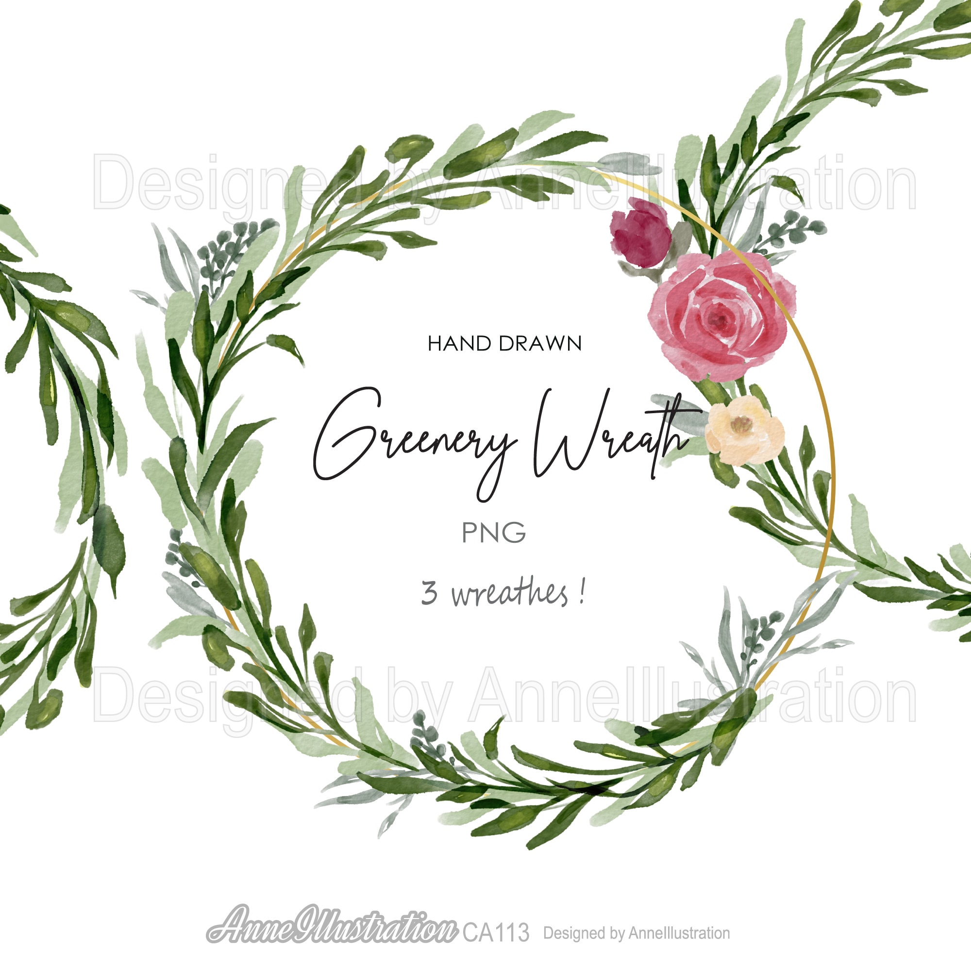 Watercolor Greenery Wreath | Etsy