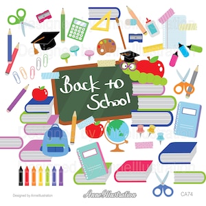 Back to School Clipart,stationery Clipart,educational,school Supplies ...