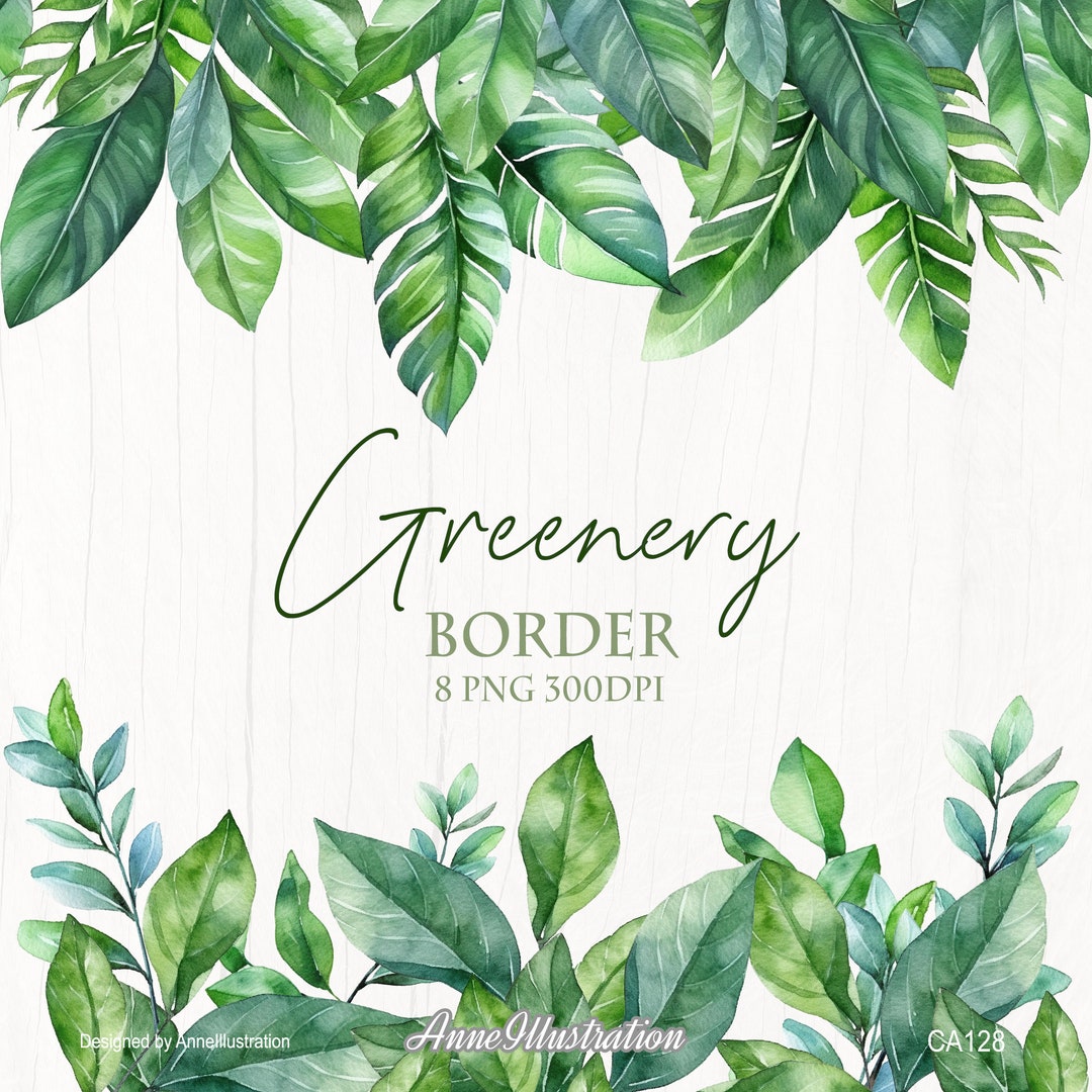 Watercolor Greenery Border Clipart,tropical Leaves,green Leafs,palm ...