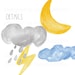Watercolor Weather Clipart,clouds,moon,sun,thermometer,rain,rainbow ...