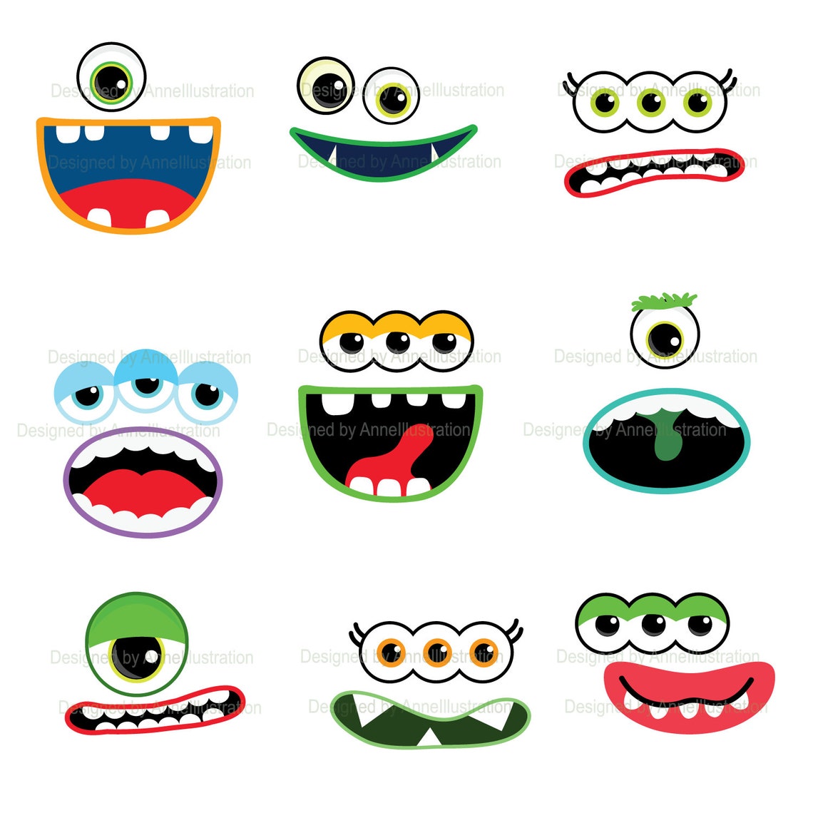 Monster Eyes Mouths Clipart,monster Face,party Clipart,decorations ...