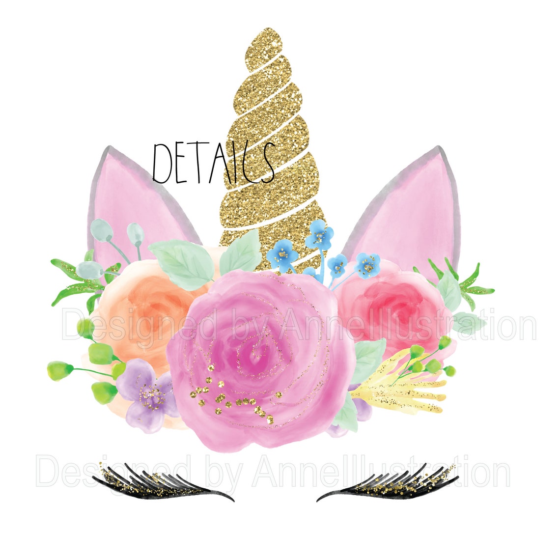 Watercolor Unicorn Face Clipartsparkling Unicorn Hornglitter - Etsy