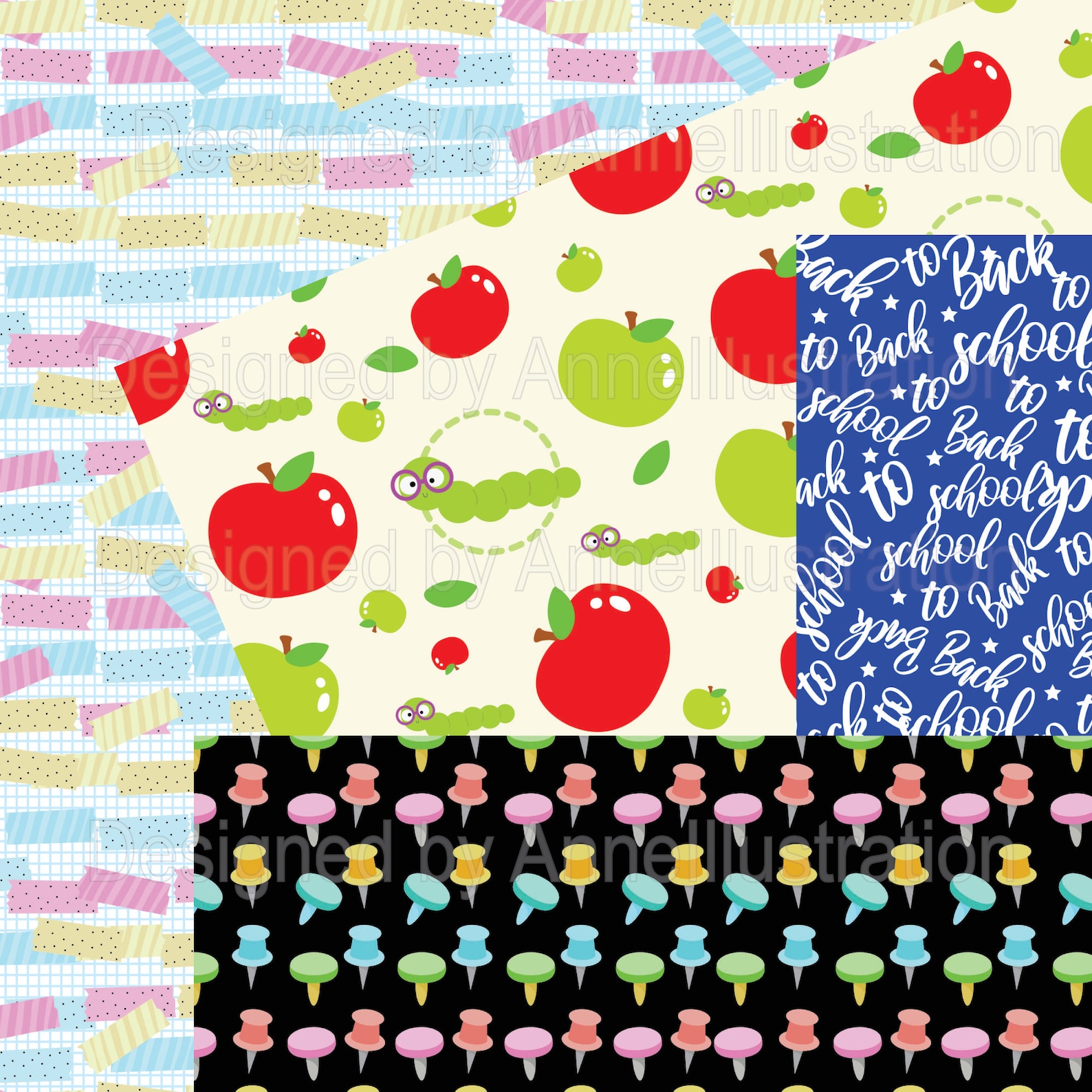 School Supplies Digital Papers(seamless),back to School,school Rules ...