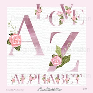 Pink Watercolor Alphabet Clipart,spring,wedding,vintage Floral Clipart ...