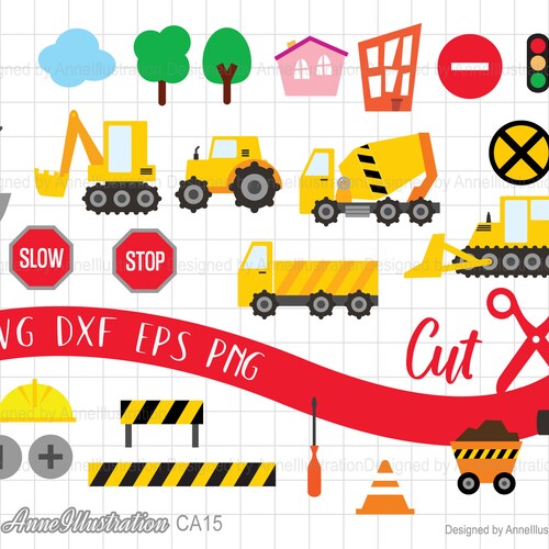Construction Vehicles Clipart Truck Bulldozer Lorry Crane - Etsy