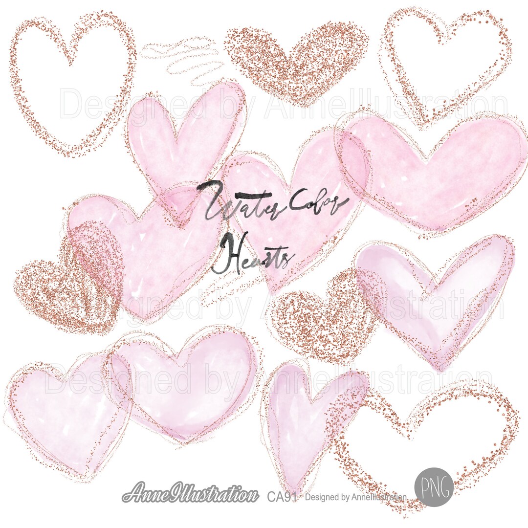 Watercolor Hearts Clipart,rose Gold,love Clipart,glitter,valentines Day ...