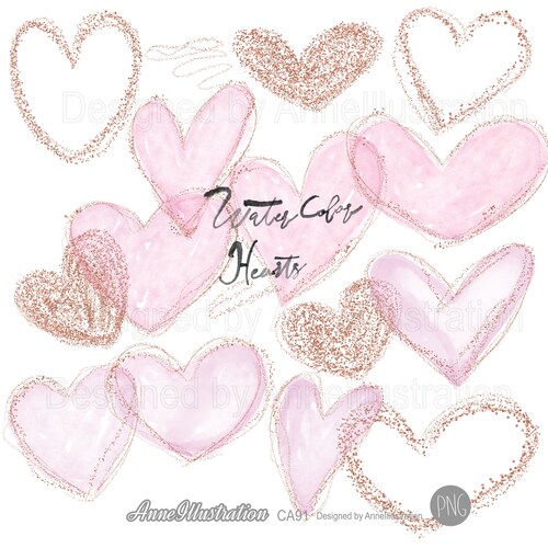 Valentines PNG Clipart. Watercolor Love Clipart Pink Hearts - Etsy