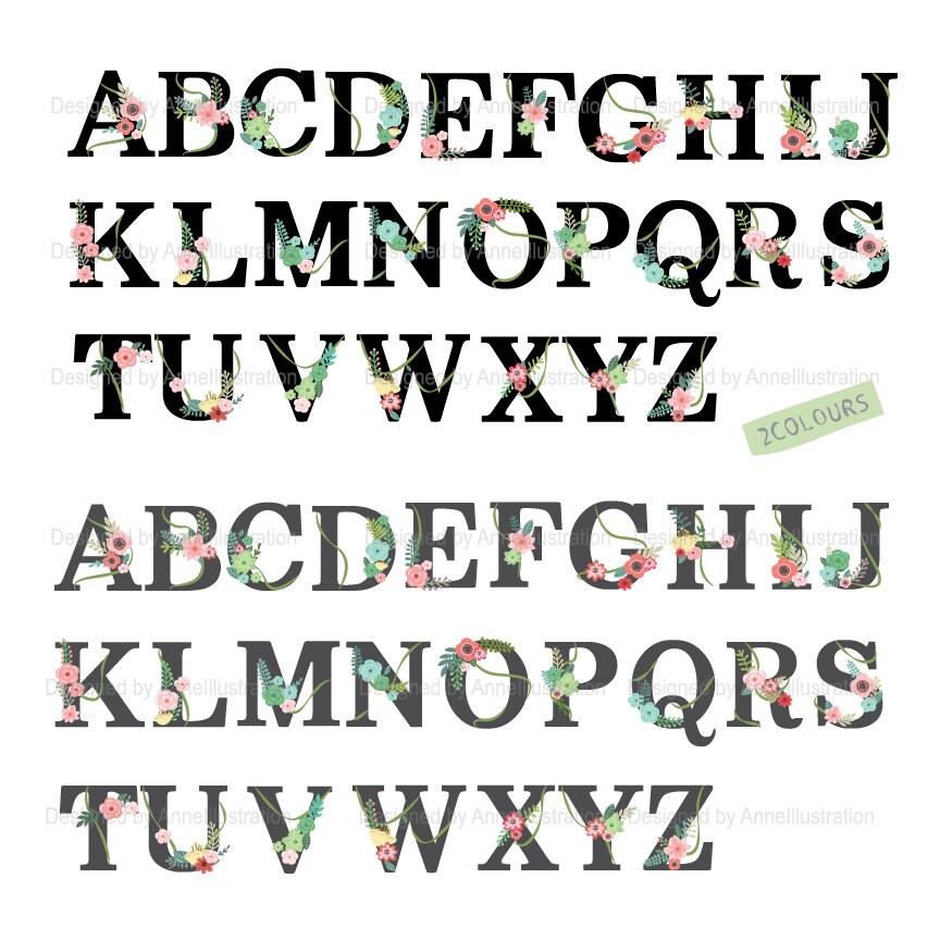 Floral Alphabet Clipartletters Clipartflowerswedding - Etsy