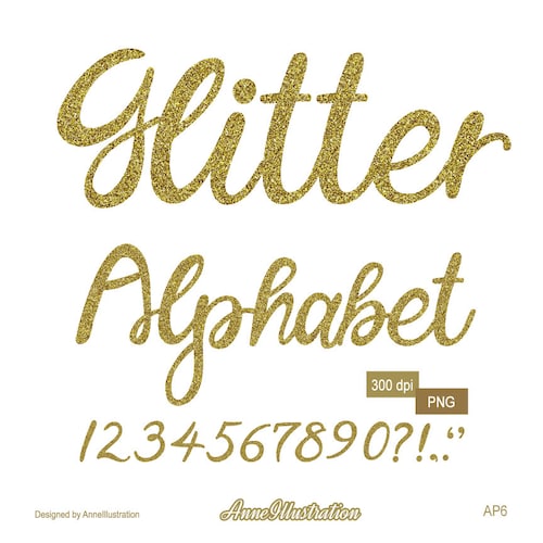 Gold Glitter Alphabet Clipartletterscursivegolden - Etsy