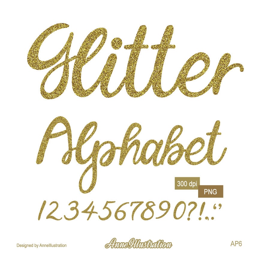 Gold Glitter Alphabet Clipart,letters,cursive,golden Font,wedding ...