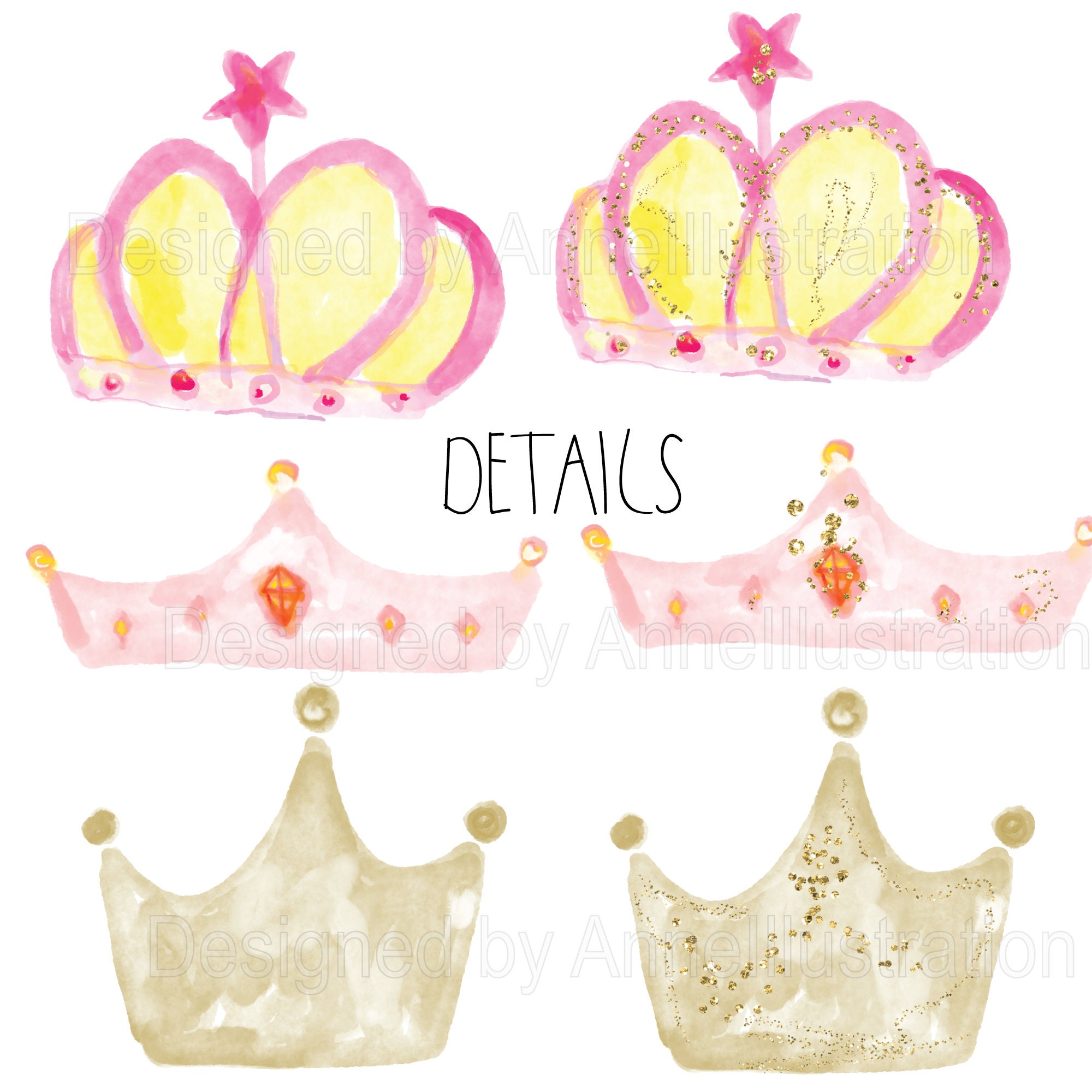 Watercolor Crowns Clipartkingqeenprinceprincesstiarahand - Etsy