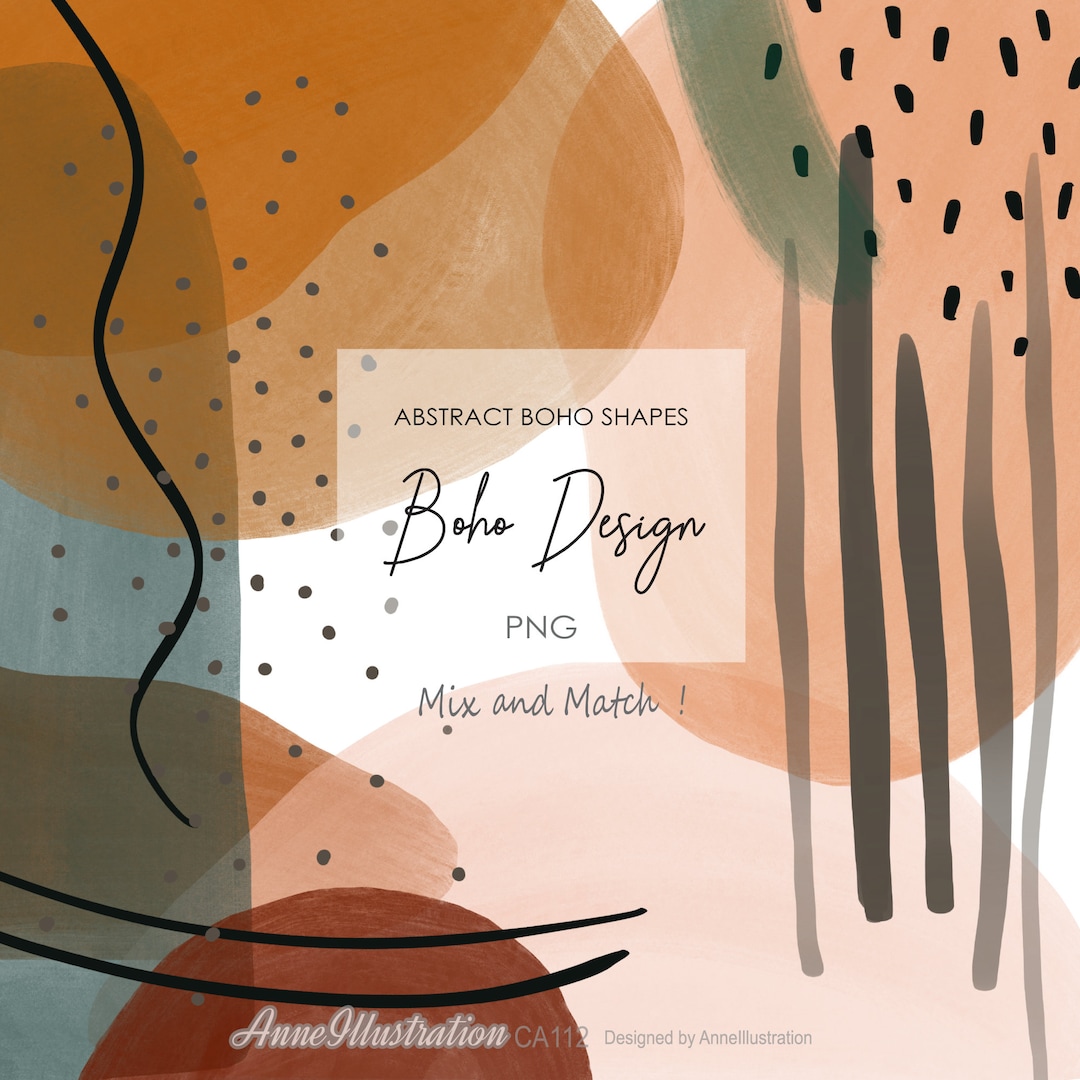 Hand Drawn Boho Clipart,modern Boho Collage,abstract Boho,watercolor ...