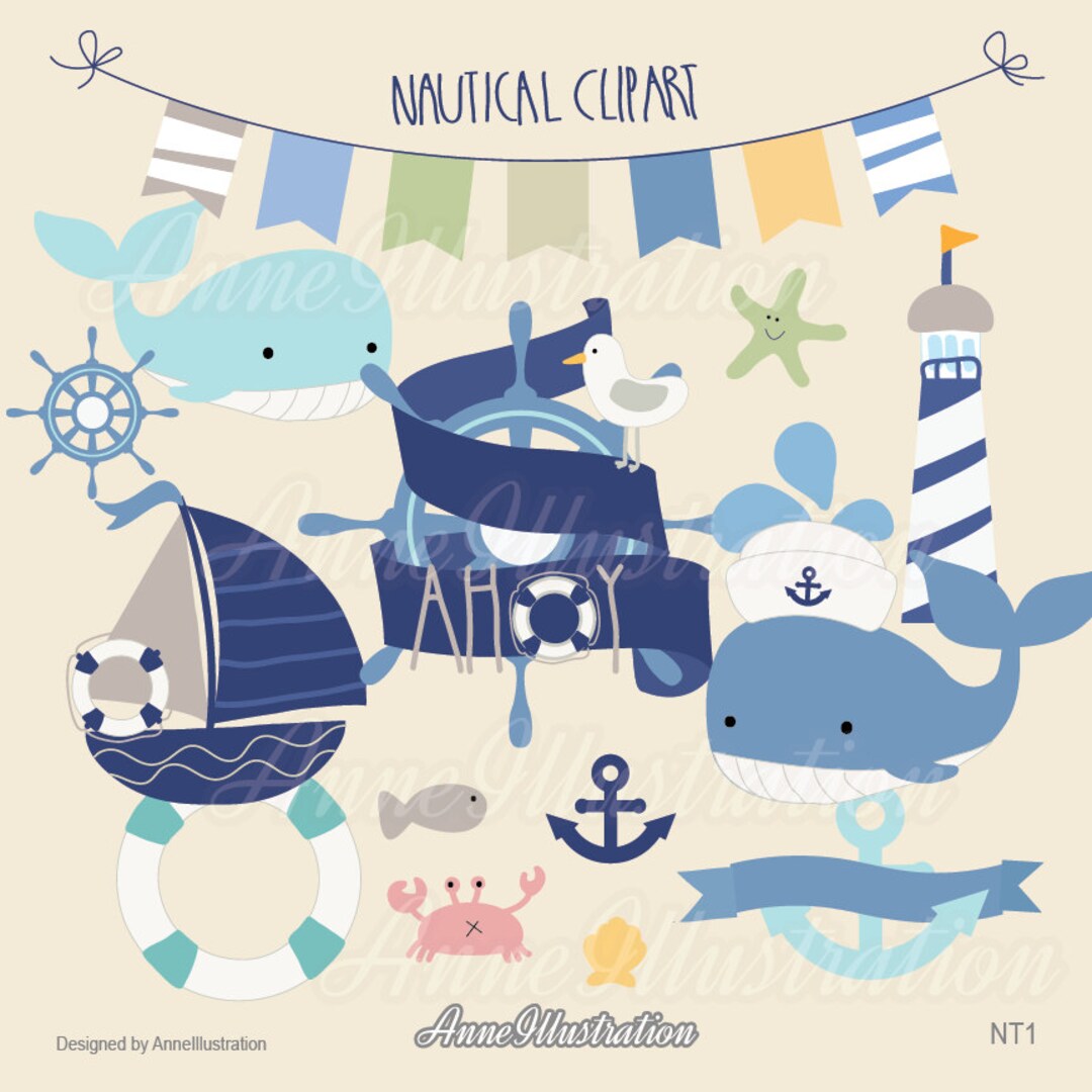 Nautical Clipart,sailing Clipart,sailboat Clipart,whales Clipart,vector ...
