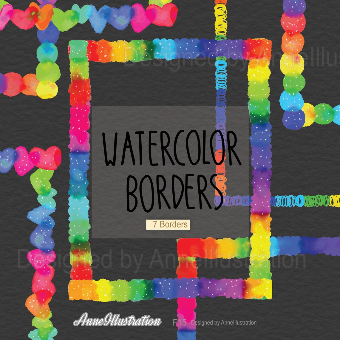 Watercolor Rainbow Border Frame Clipartsquareinvitation - Etsy