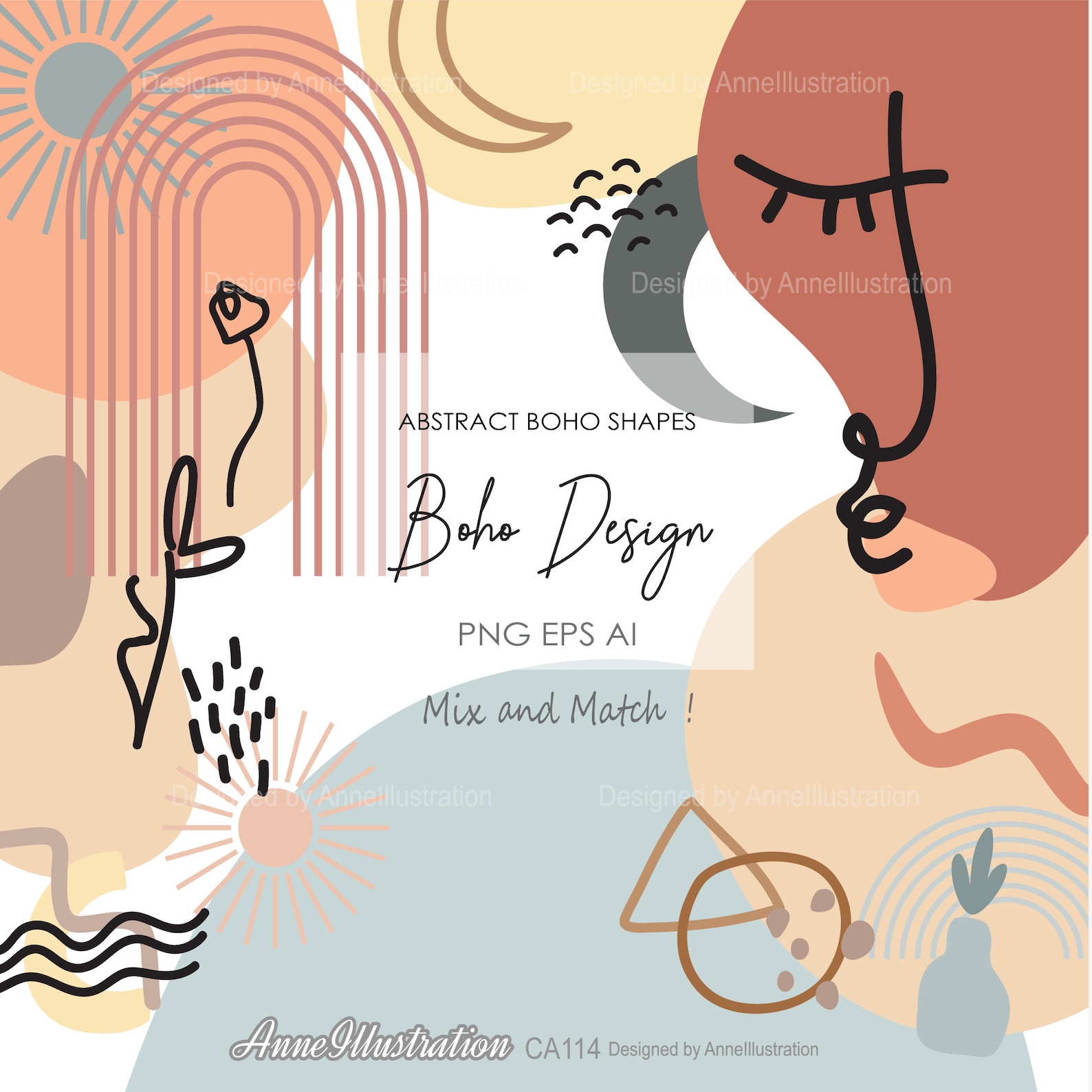 Vintage Boho Clipart,modern Boho Collage,abstract Boho,watercolor ...