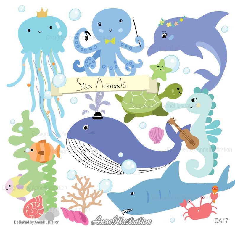 Sea Animals Clipart,ocean Clipart,whale Clipart,dolphin Clipart ...