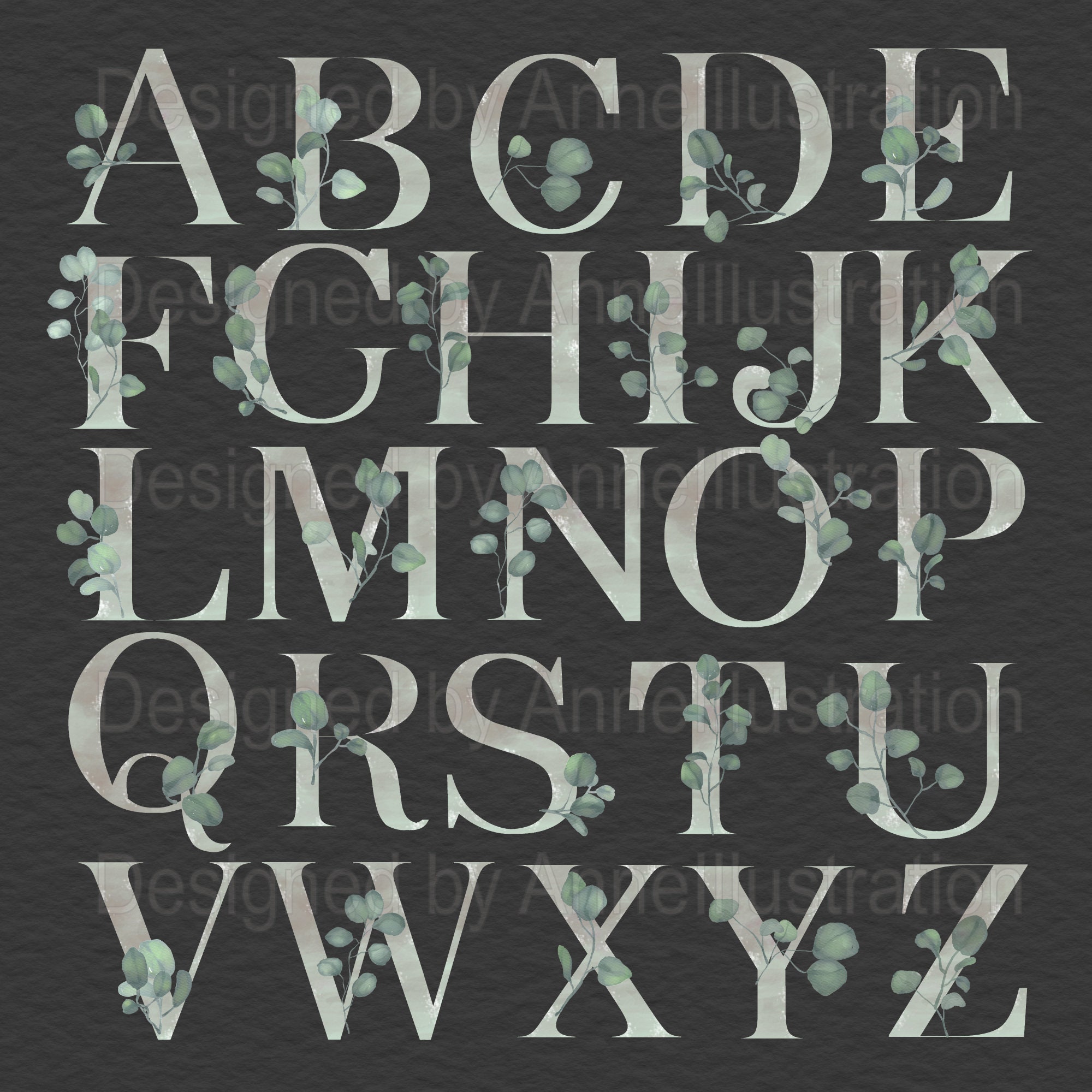 Watercolor Eucalyptus Alphabet Clipartspringweddingvintage - Etsy