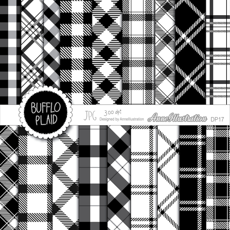 Black & White Buffalo Plaid Digital Papernot in - Etsy