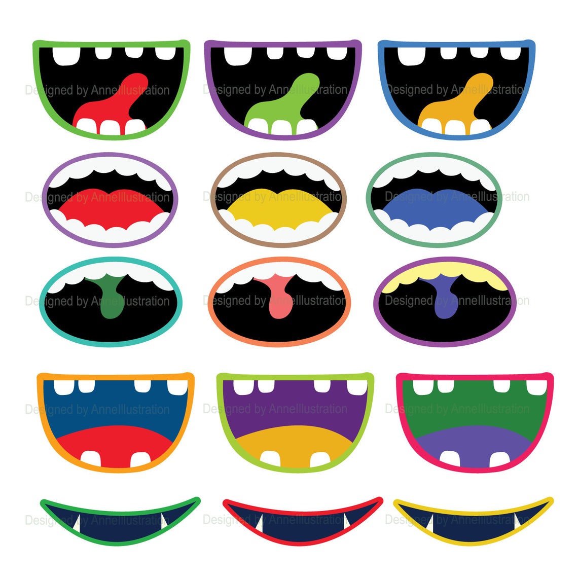 Monster Eyes Mouths Clipartmonster Faceparty - Etsy Australia