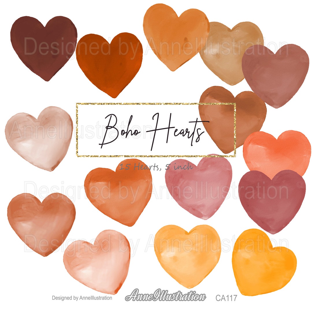 Boho Heart Clipart,love Clipart,watercolor Heart,valentines,multicolor ...