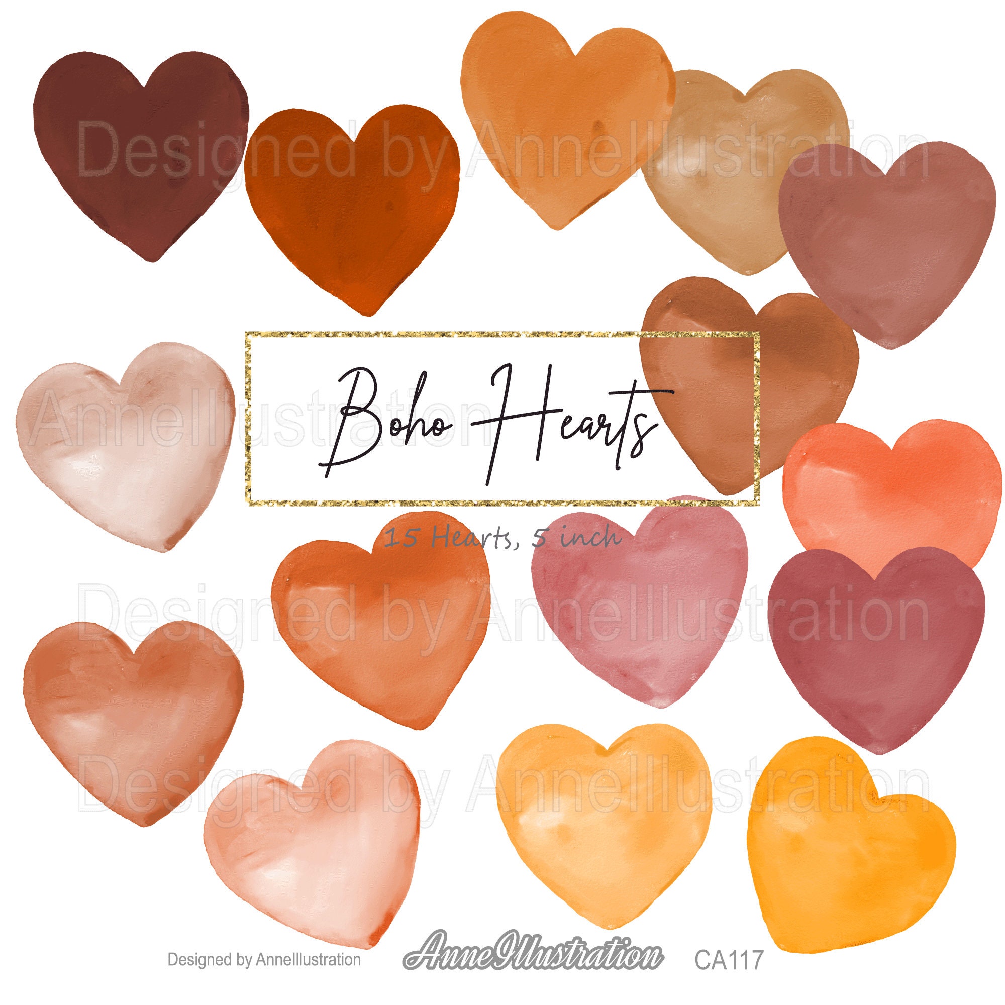 Boho Heart Clipart,love Clipart,watercolor Heart,valentines,multicolor ...