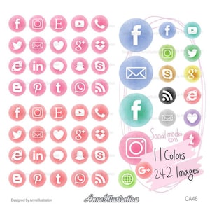 Watercolor Social Media Icons Clipart,website Icons,blog,blogger,media ...