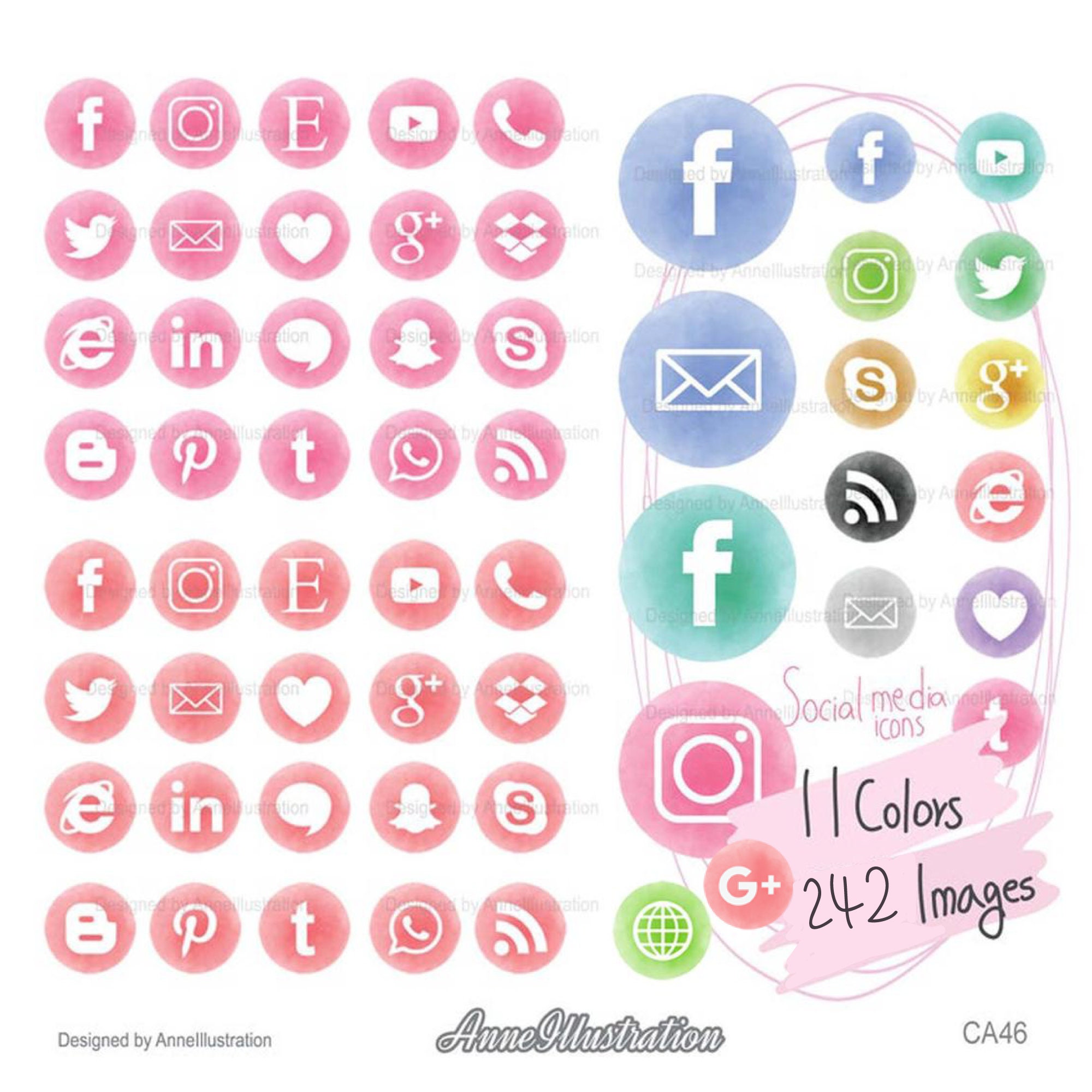 Watercolor Social Media Icons Clipart,website Icons,blog,blogger,media ...
