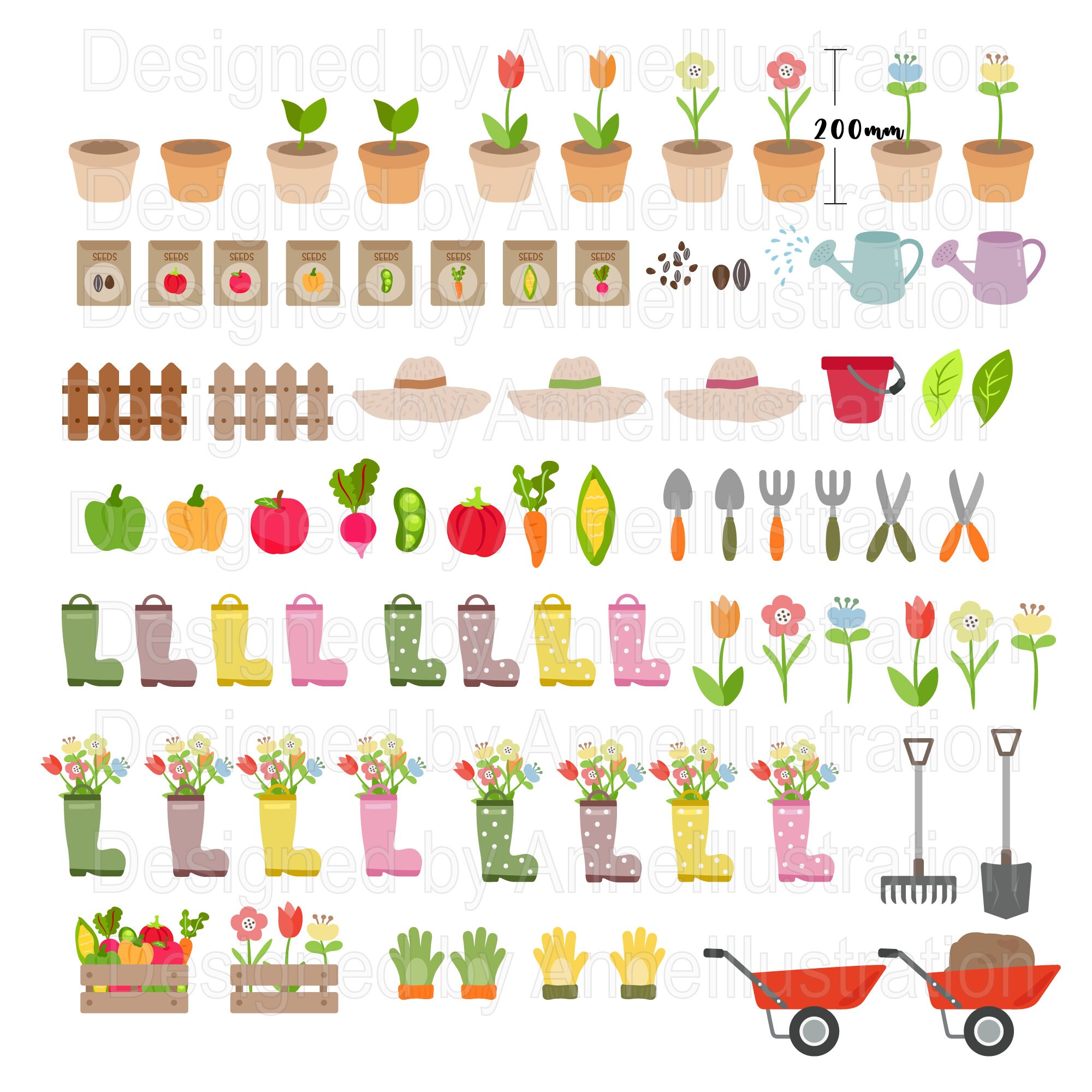 Gardening Clipartvegetablesflowersgarden Toolspot - Etsy