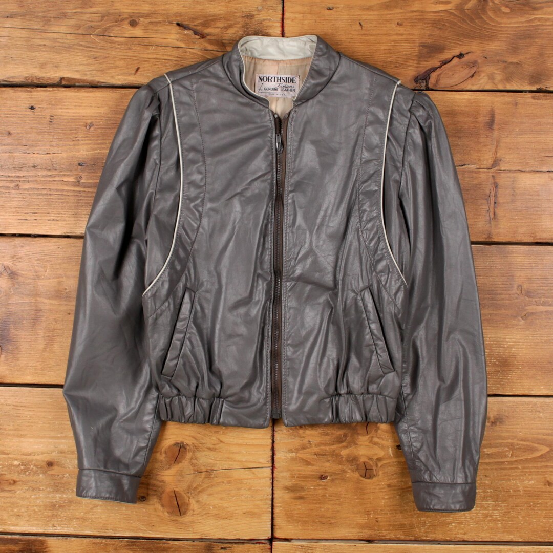Vintage Northside Leather Jacket M 80s Bomber USA Made Grey Womens - Etsy