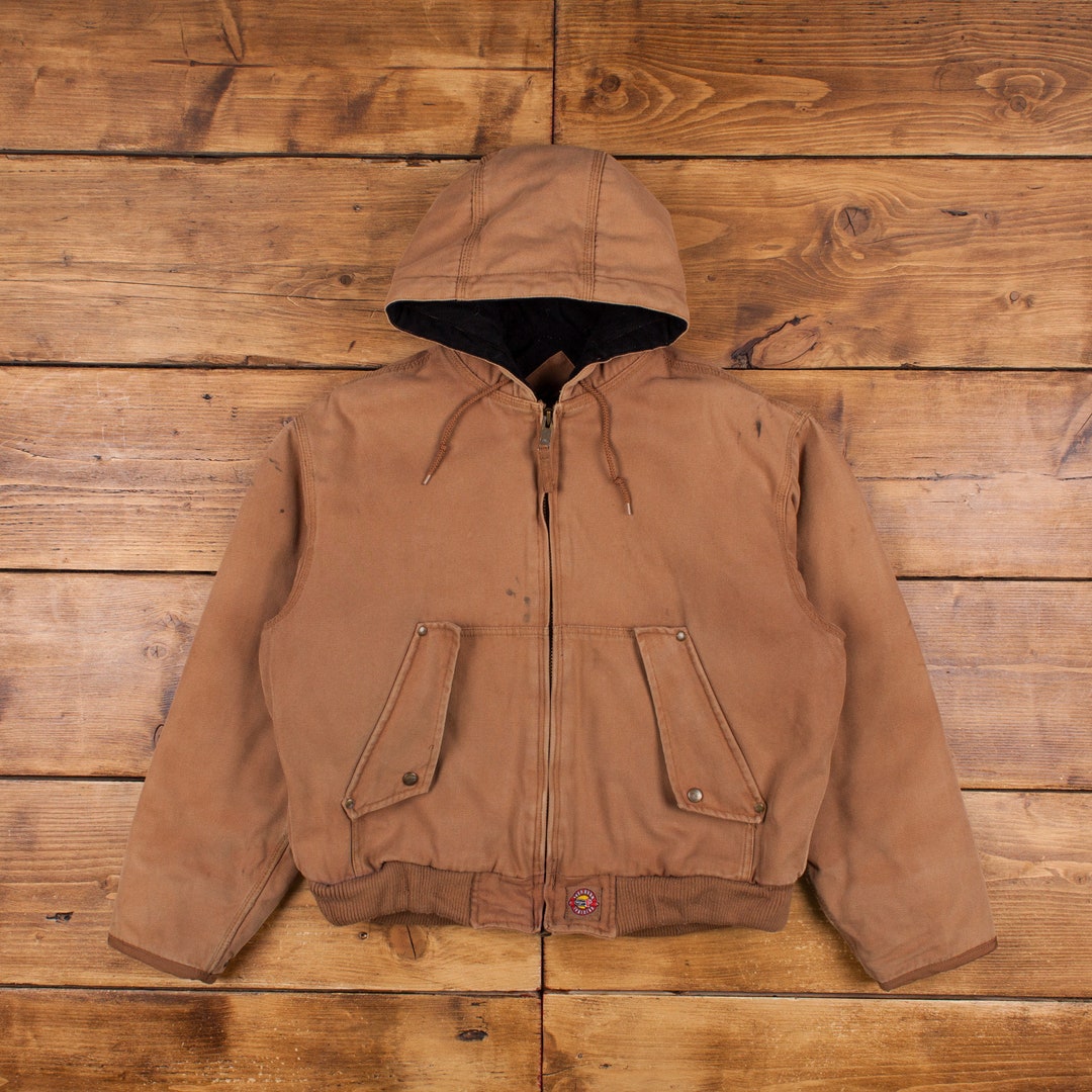 Vintage Original Justin Workwear Jacket L Active Tan Canvas Beige Zip ...