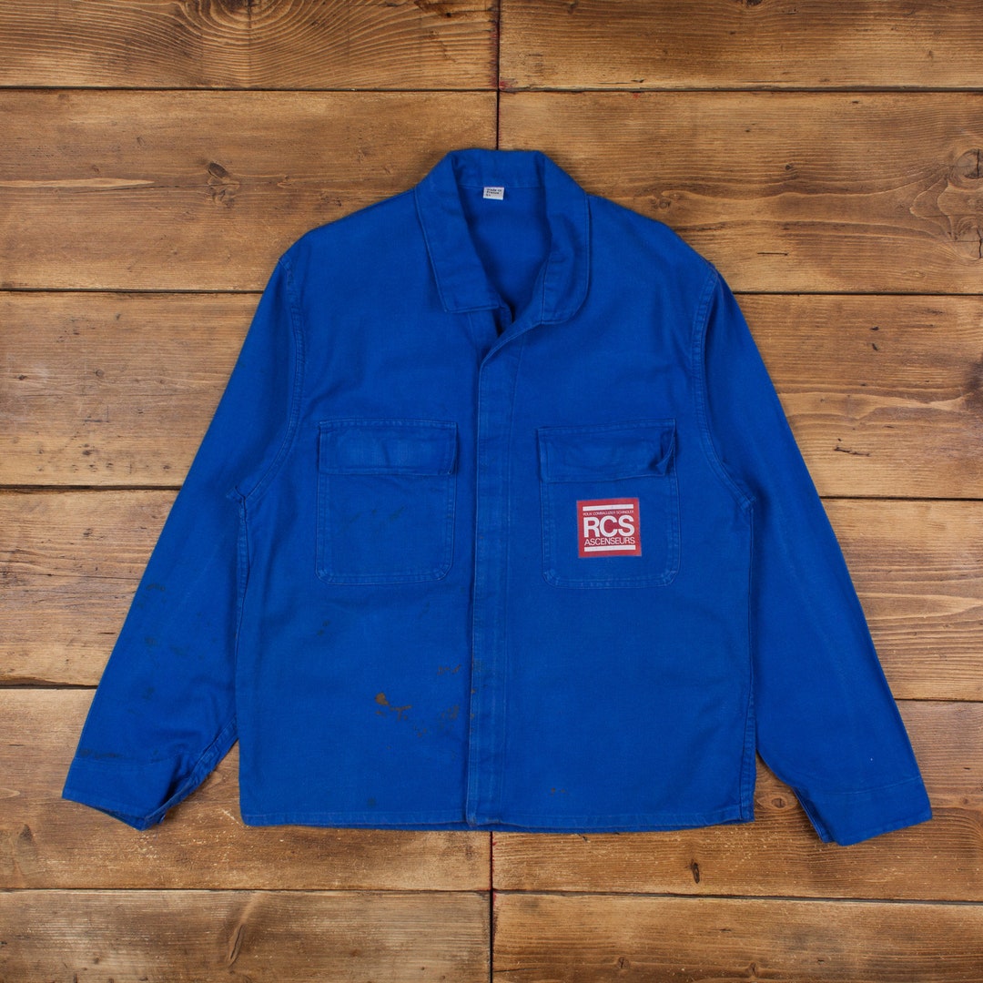 Vintage French Workwear Jacket M Blue Velcro Chore Utility Cotton - Etsy