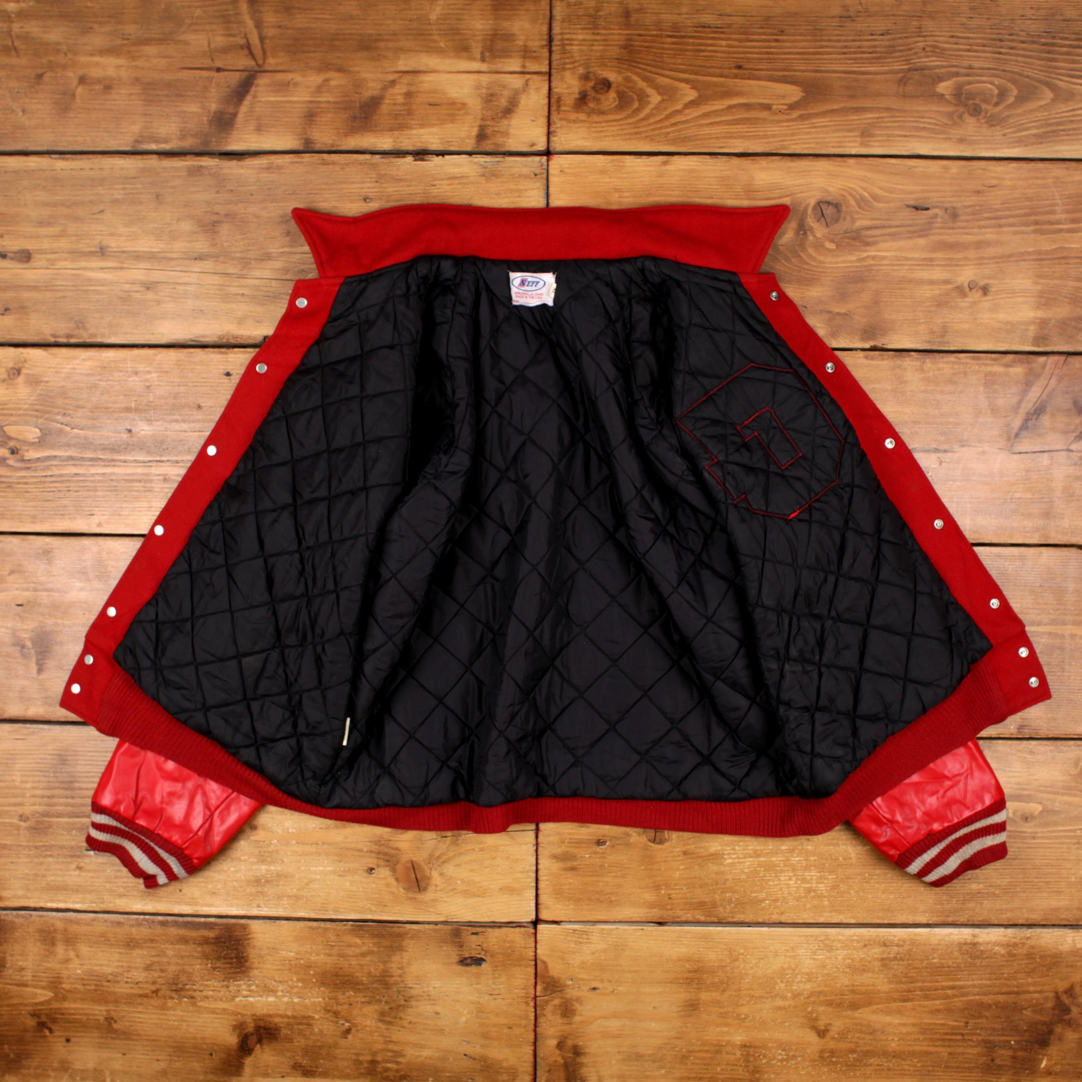 Vintage Neff Varsity Jacket XL 90s Leather Letterman USA Made Red - Etsy