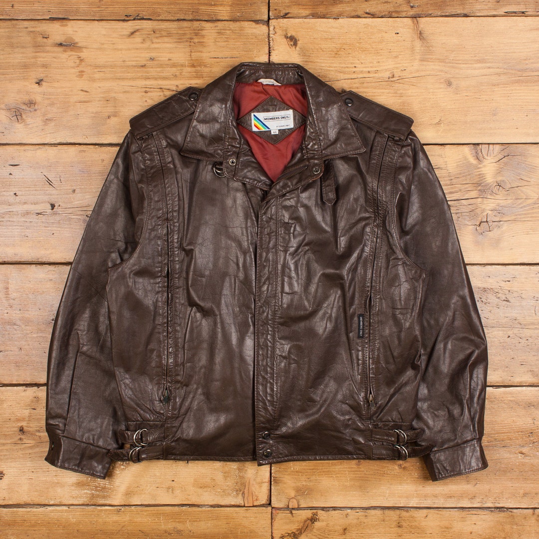 Vintage Members Only Leather Jacket L 90s Brown Zip - Etsy