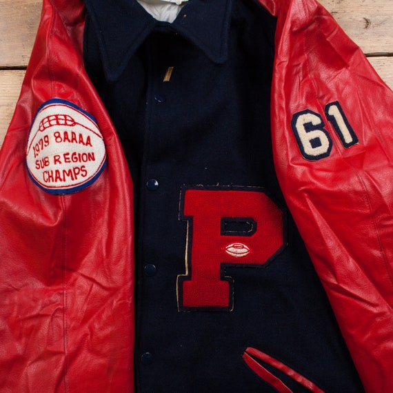 Vintage Howe Varsity Jacket L 80s Bomber Patched Blue - Gem