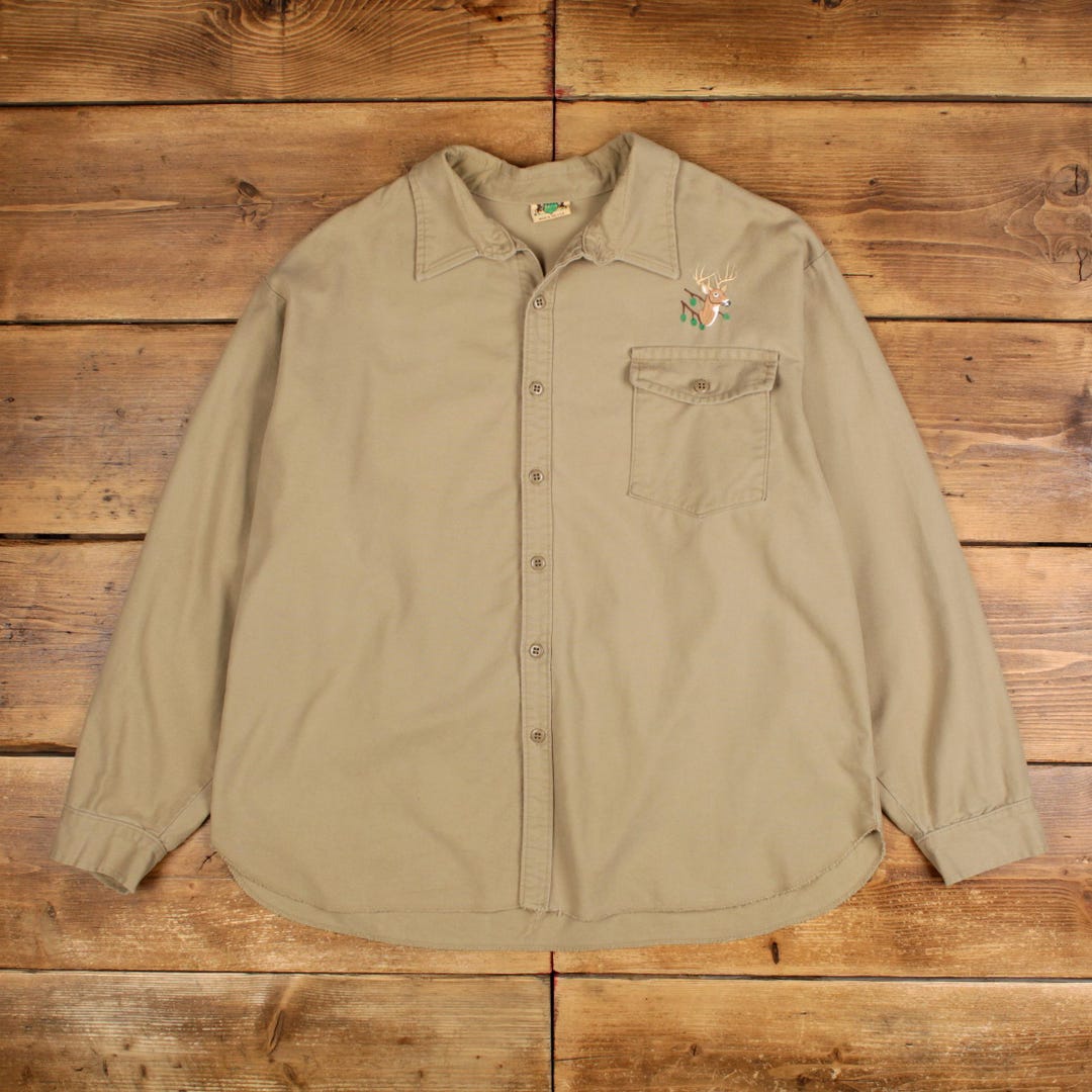 Vintage Ideal Chamois Shirt Button L USA Made 90s Deer Mens Long Sleeve ...
