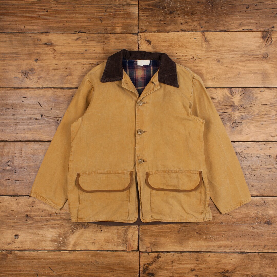 Vintage Hunting Jacket L 80s Beige Button Canvas Chore Game - Etsy