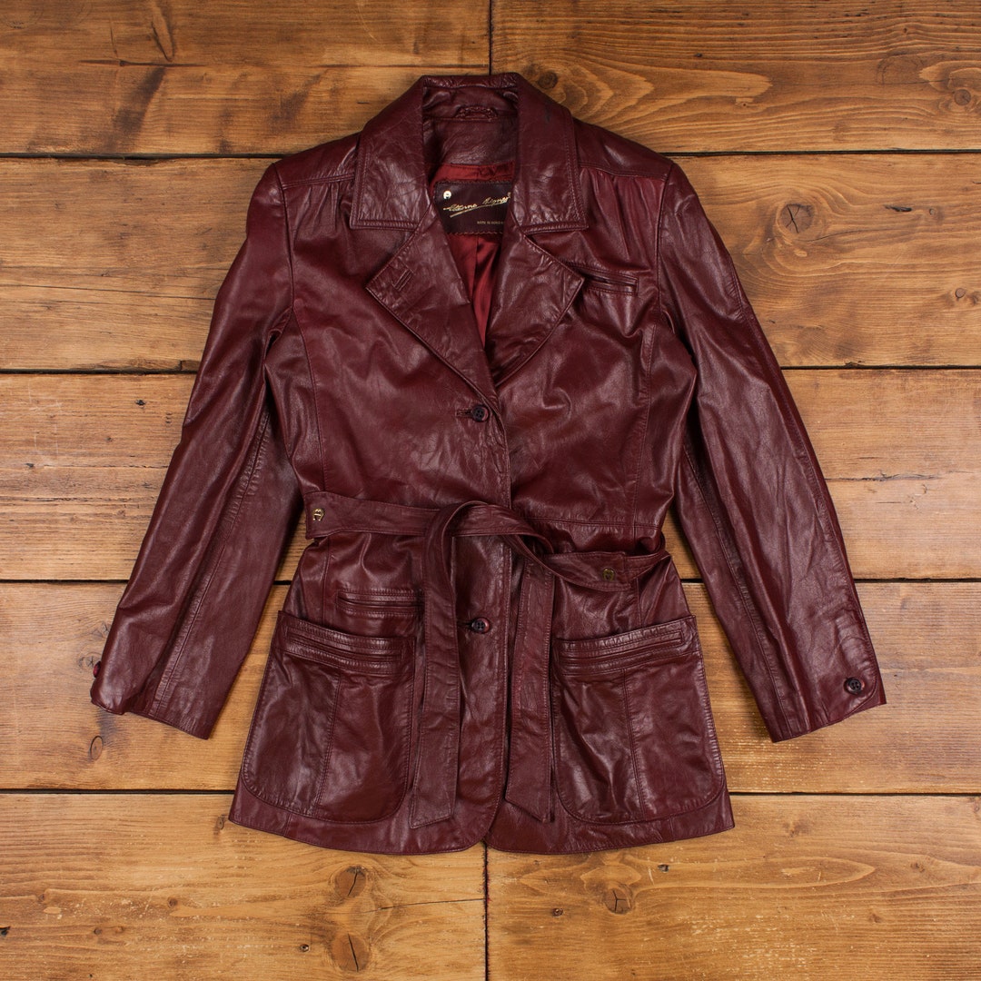 Vintage Etienne Aigner Leather Jacket M 80s Belted Red Womens Button - Etsy