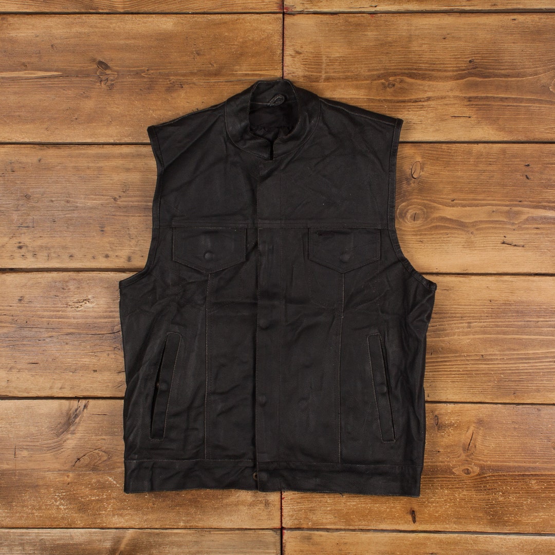 Vintage Ard Champs Leather Gilet M Gilet Biker Black Zip - Etsy